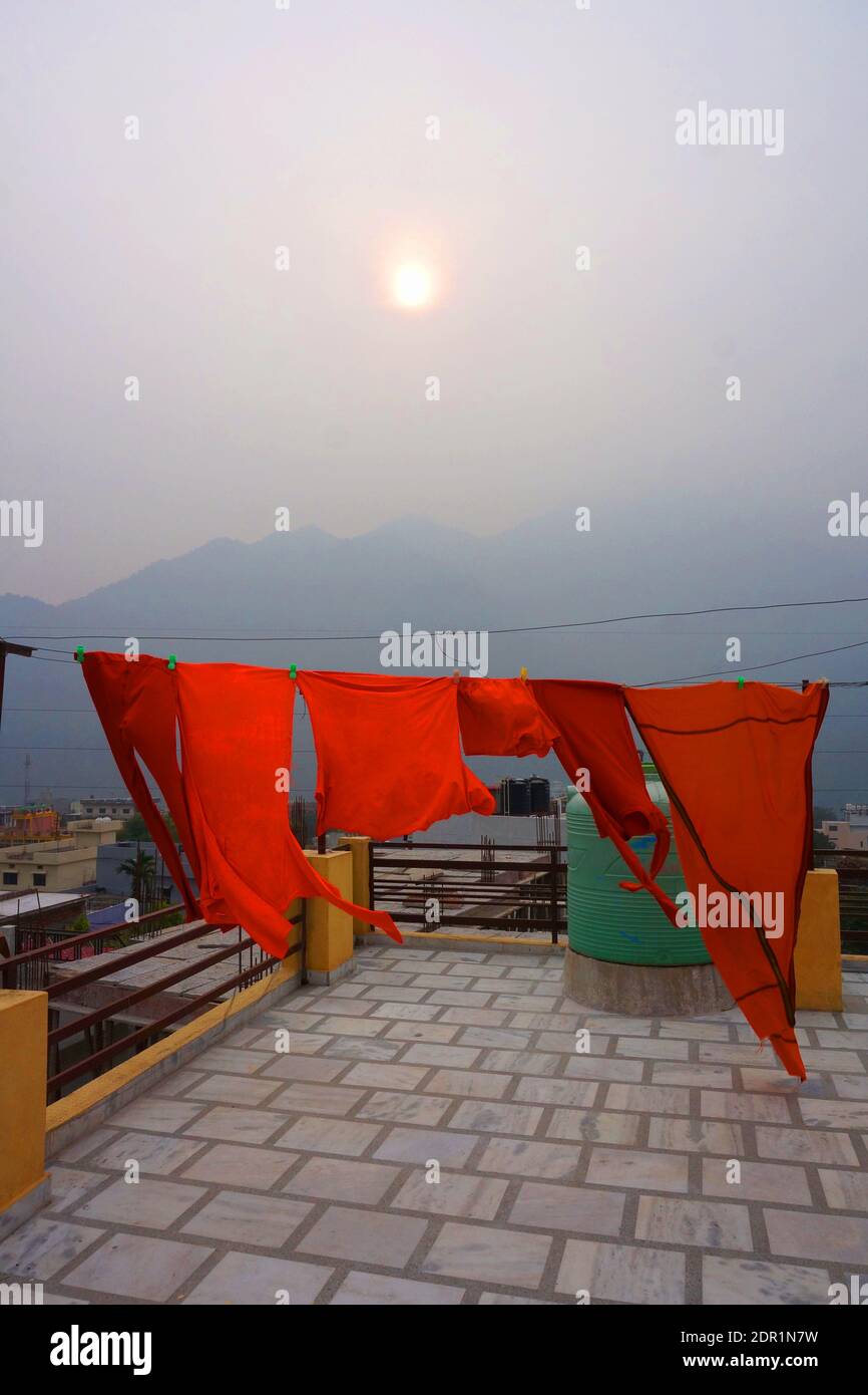Drying clothes on the roof Stock Photo - Alamy