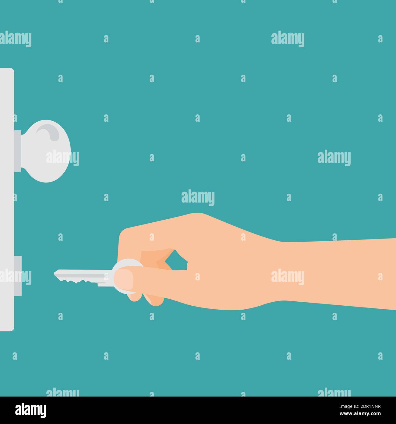 Flat design illustration of hand holding key and unlocking or locking ...