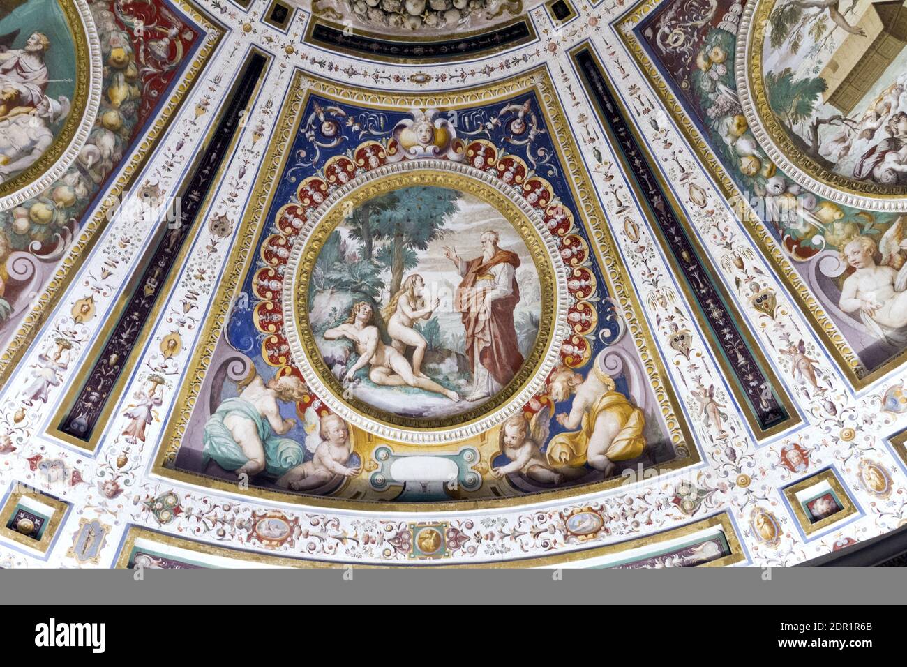 A closeup of the beautiful paintings of Farnese Palace, located in Rome ...