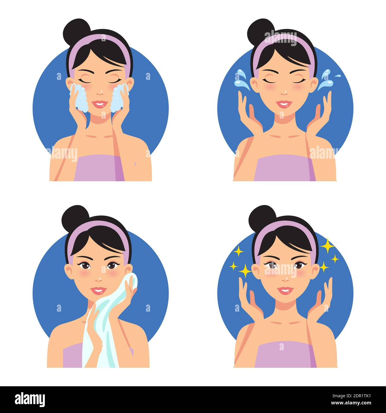 Skin Care Face Cleanse Washing Beauty Regimen Vector Illustration Stock