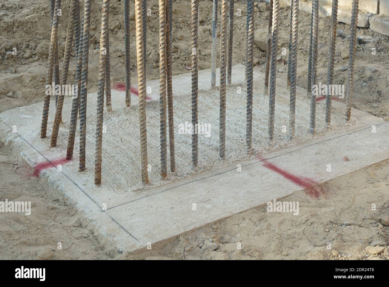 Initial part of creatting a cement pillar of civil construction area ...