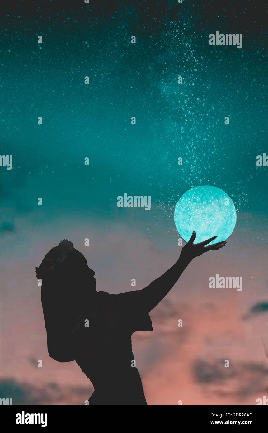 Silhouette Girl Moon High Resolution Stock Photography and Images - Alamy