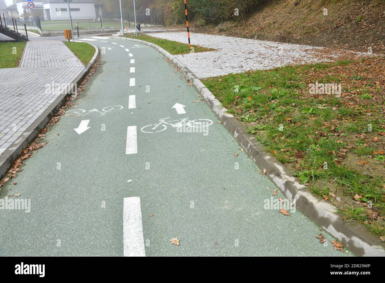 New green asphalt bike path in the city for active movement Stock Photo ...