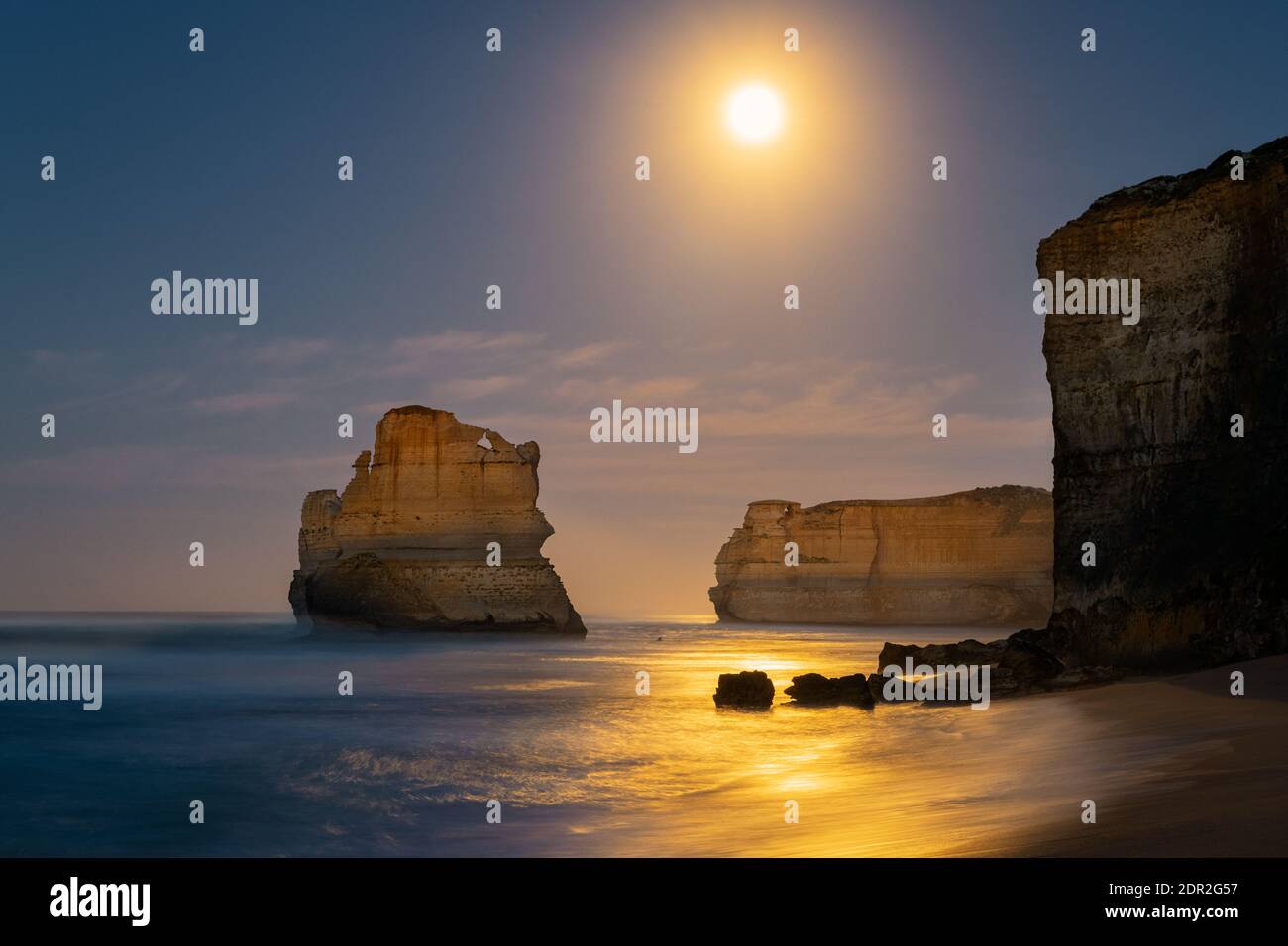 Famous sea stack at the Great Ocean Road lit by full moon Stock Photo ...
