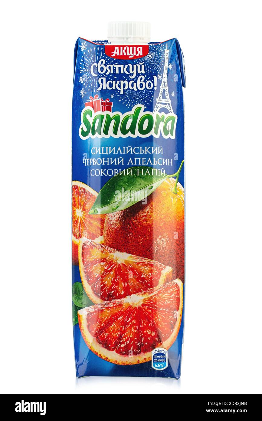 Ukraine, Kyiv - December 14. 2020: Sandora brand sicilian red orange ...