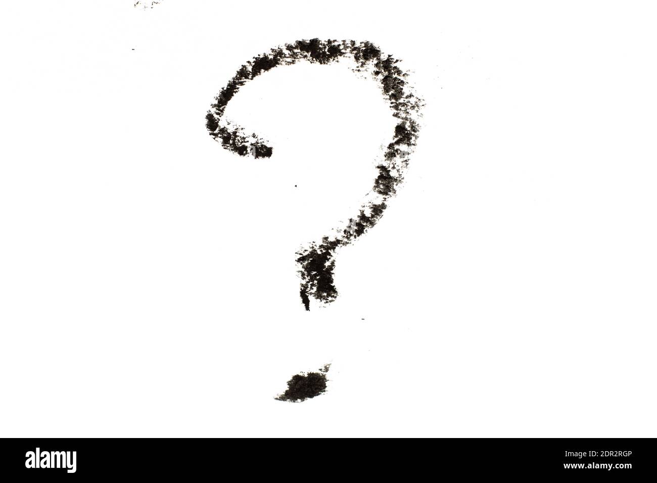 Black color oil pastel drawing in question mark shape on white paper ...