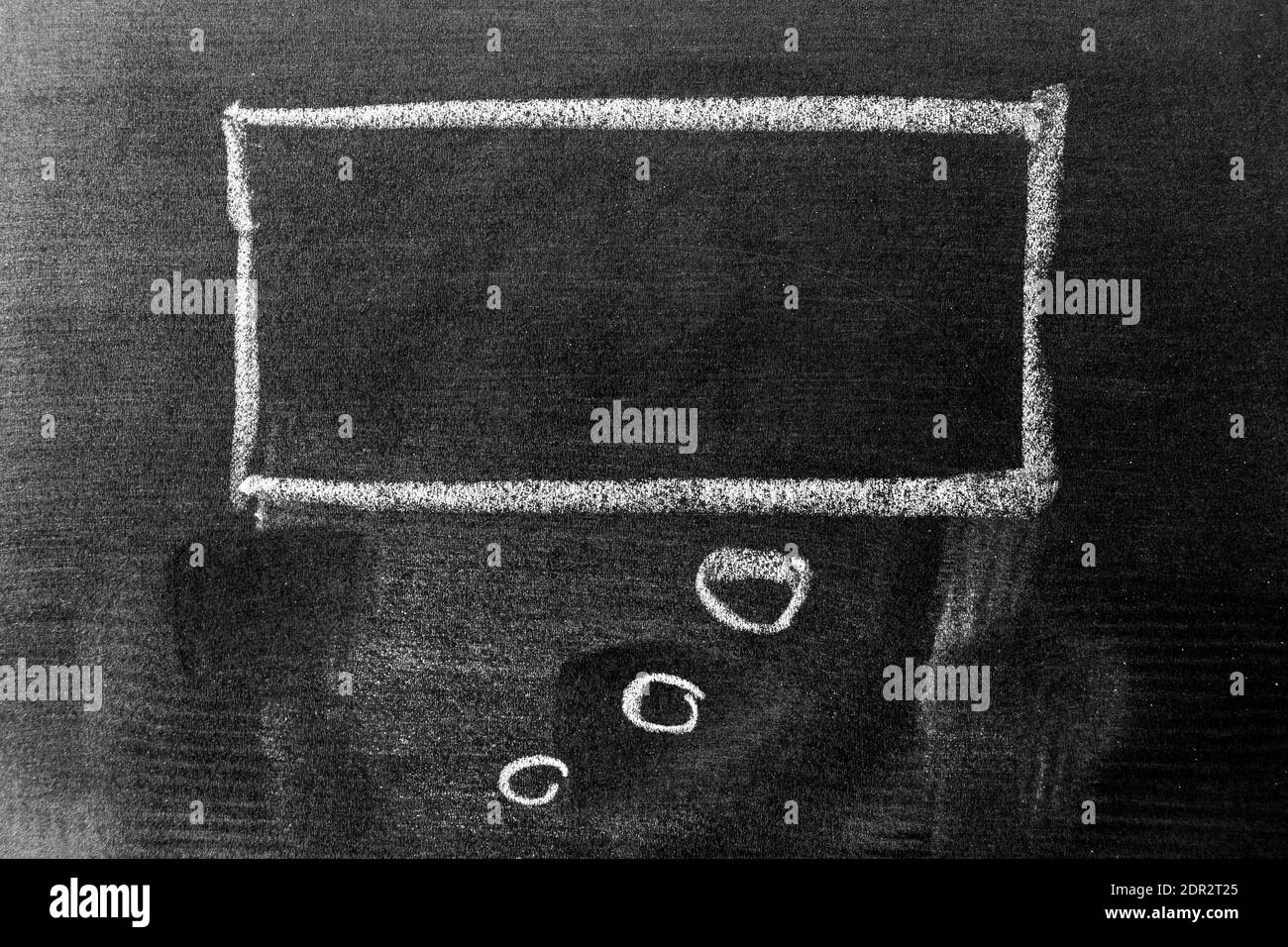 White color chalk hand drawing in square thinking bubble speech shape ...