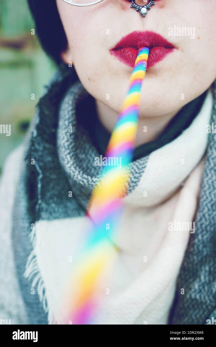 Close up mouth drinking straw hi-res stock photography and images - Alamy