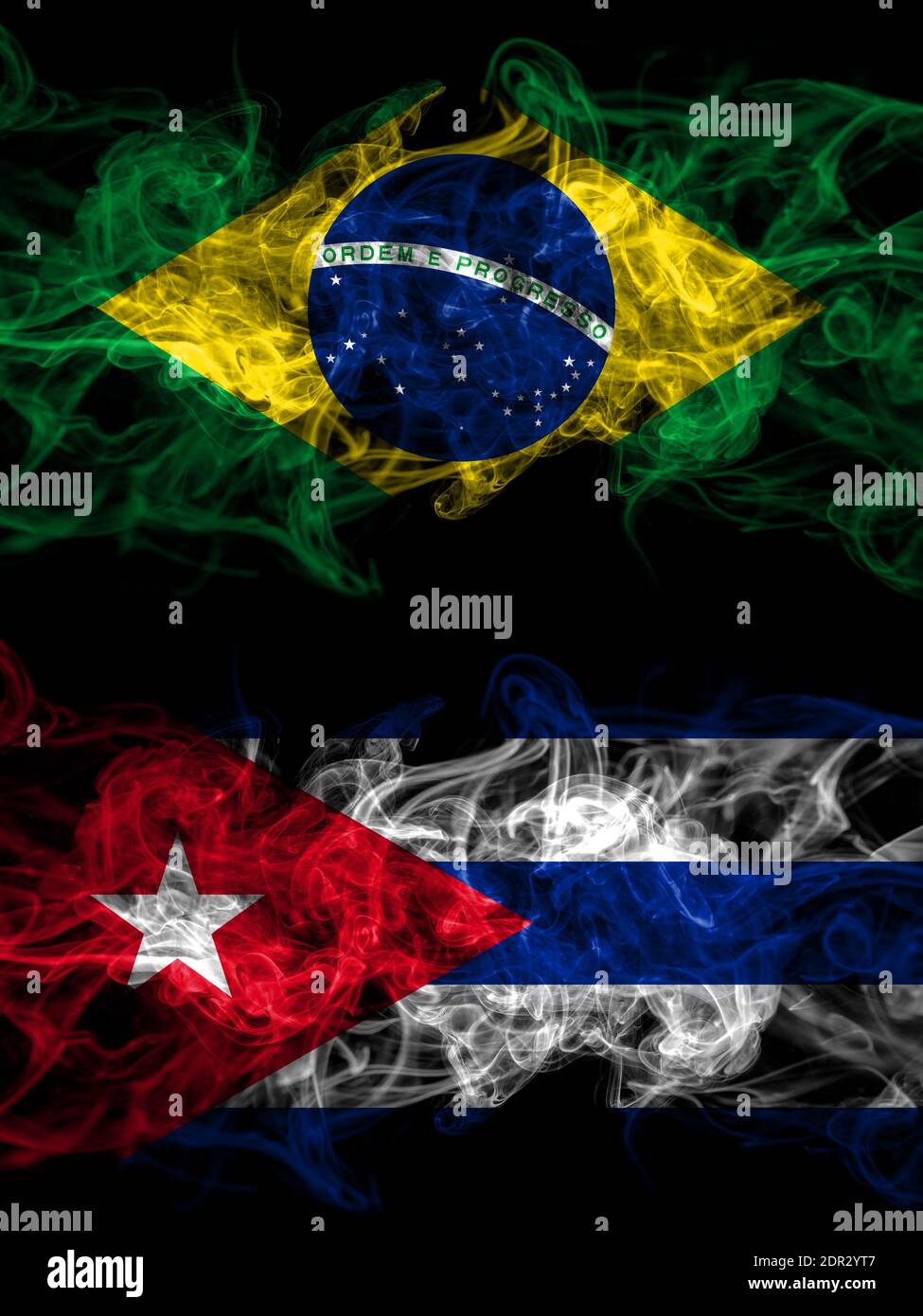 Brazil, Brazilian vs Cuba, Cuban smoky mystic flags placed side by side ...