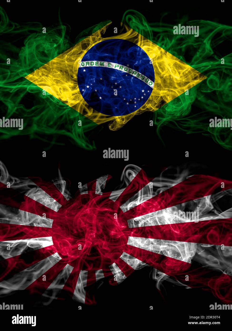 Brazil, Brazilian vs Japan, Japanese, sun smoky mystic flags placed ...