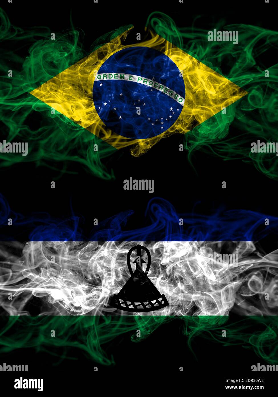 Brazil, Brazilian vs Lesotho smoky mystic flags placed side by side ...