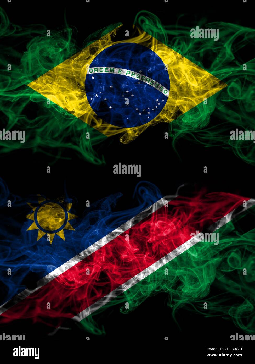 Brazil, Brazilian vs Namibia, Namibian smoky mystic flags placed side ...