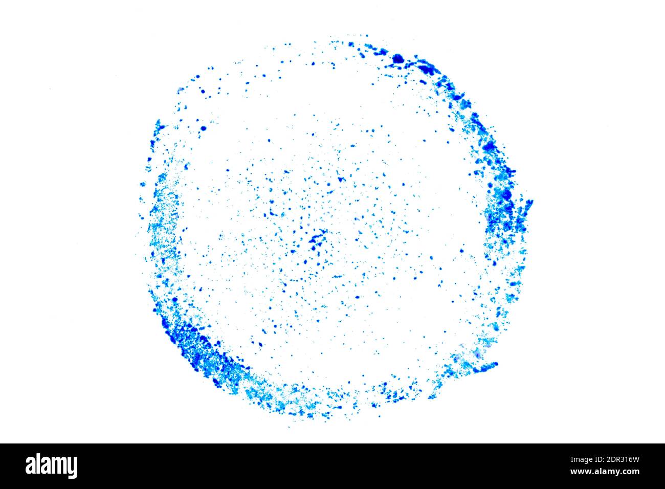 Blue color ink in round shape textured background as stamp or frame ...