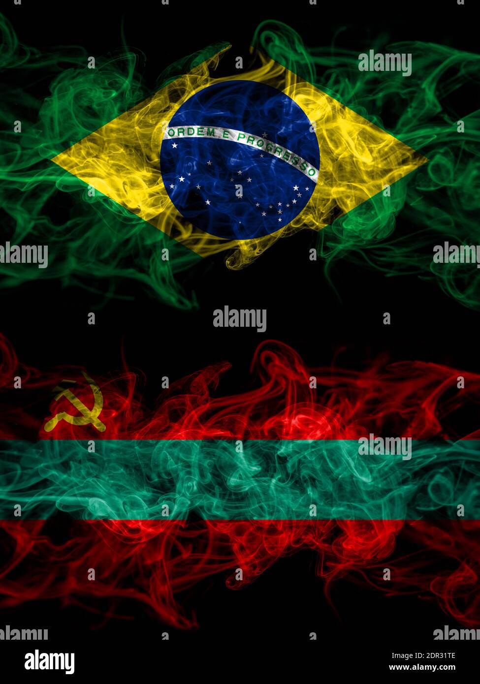 Brazil, Brazilian vs Transnistria smoky mystic flags placed side by ...