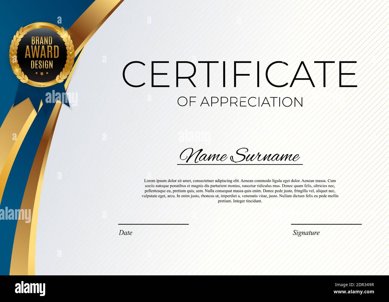 Blue And Gold Certificate Of Achievement Template Set Background With