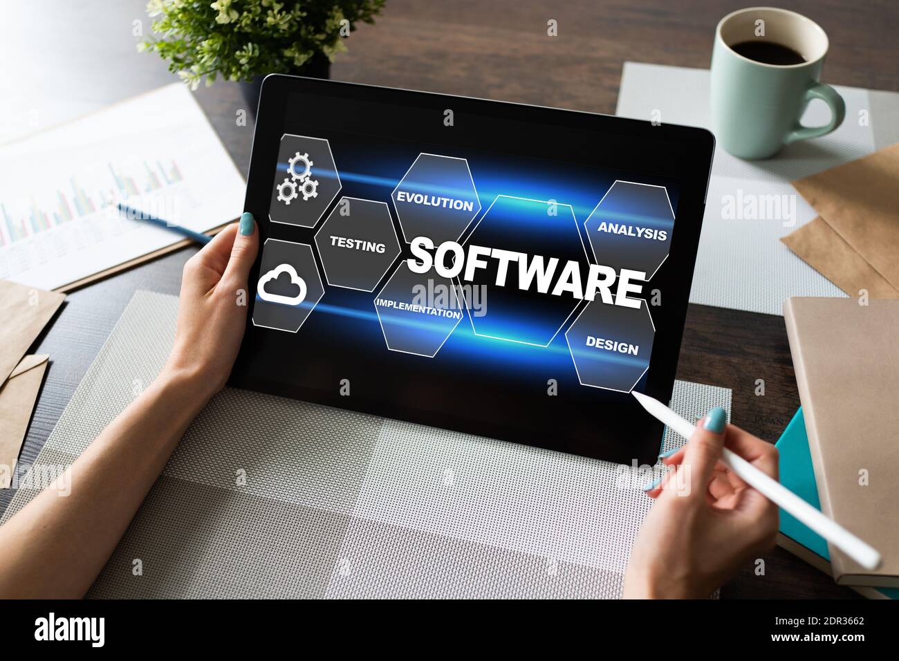Software development and process automation concept on tablet computer ...