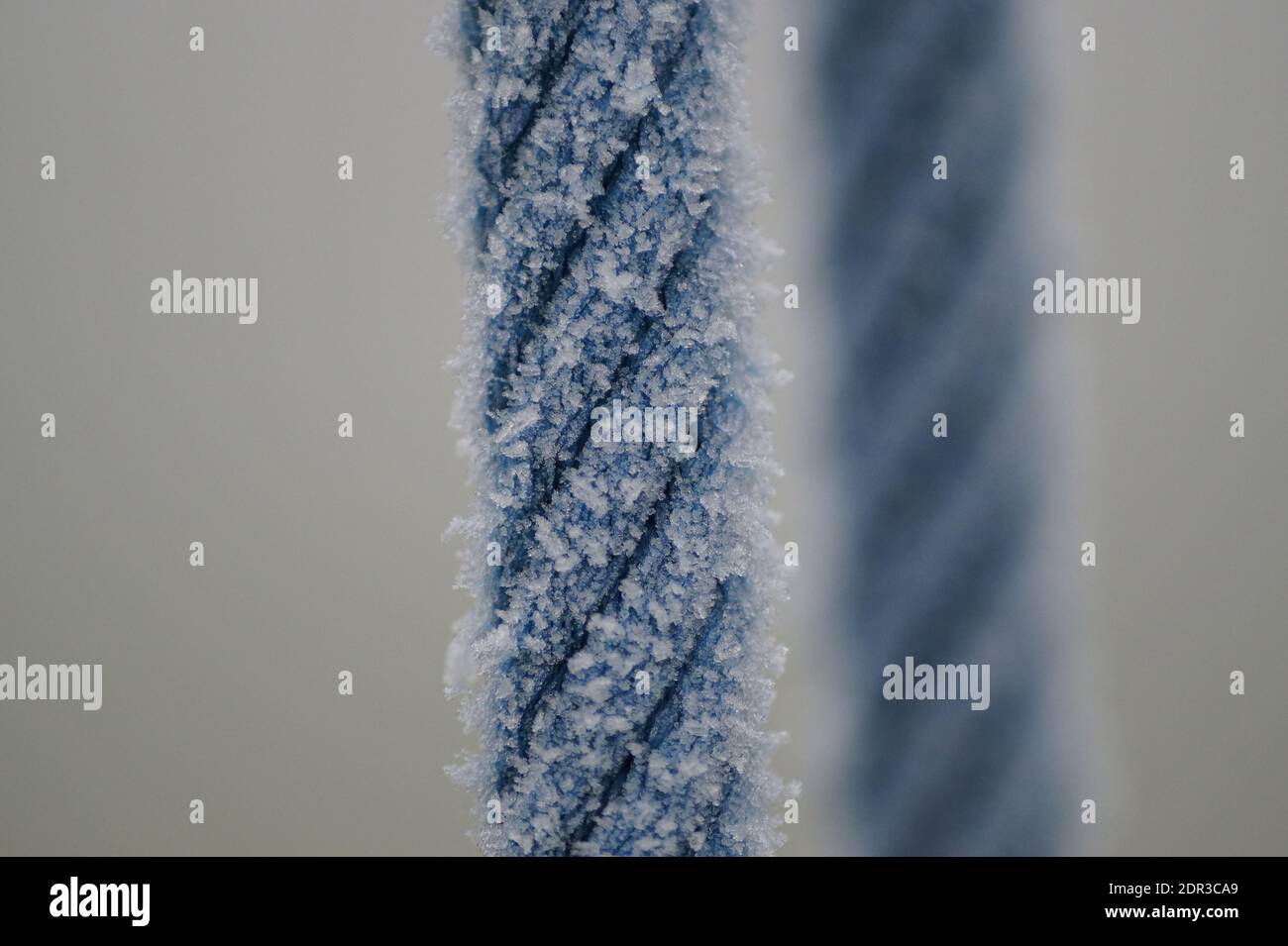 Frozen blue rope touched by Winter Stock Photo - Alamy