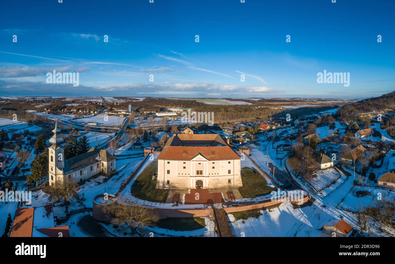 Aerial photo of Castle in Ozora, called Ozorai Pipo vara Stock Photo ...