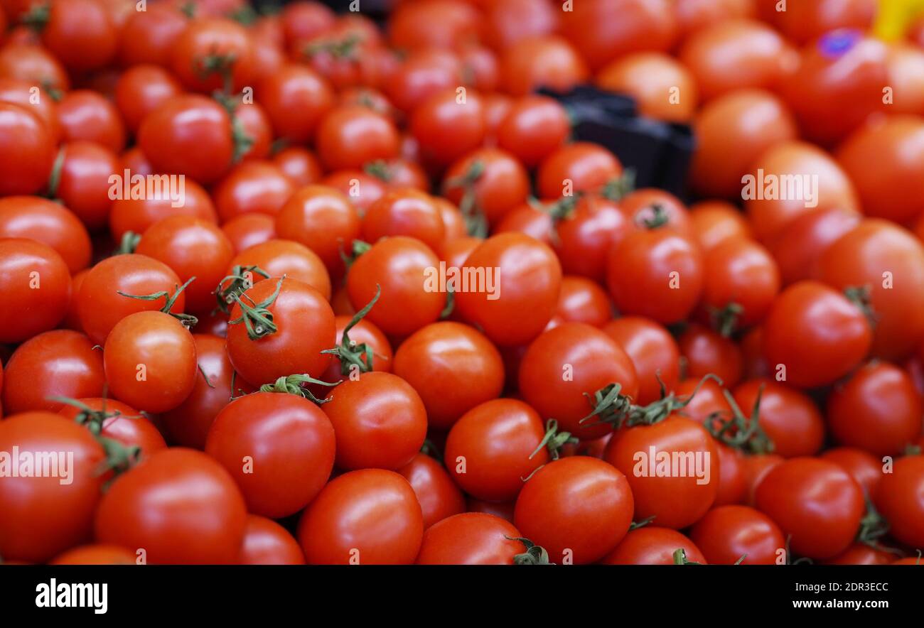 raw tomatoes on the shelf of market, healthy food Stock Photo - Alamy