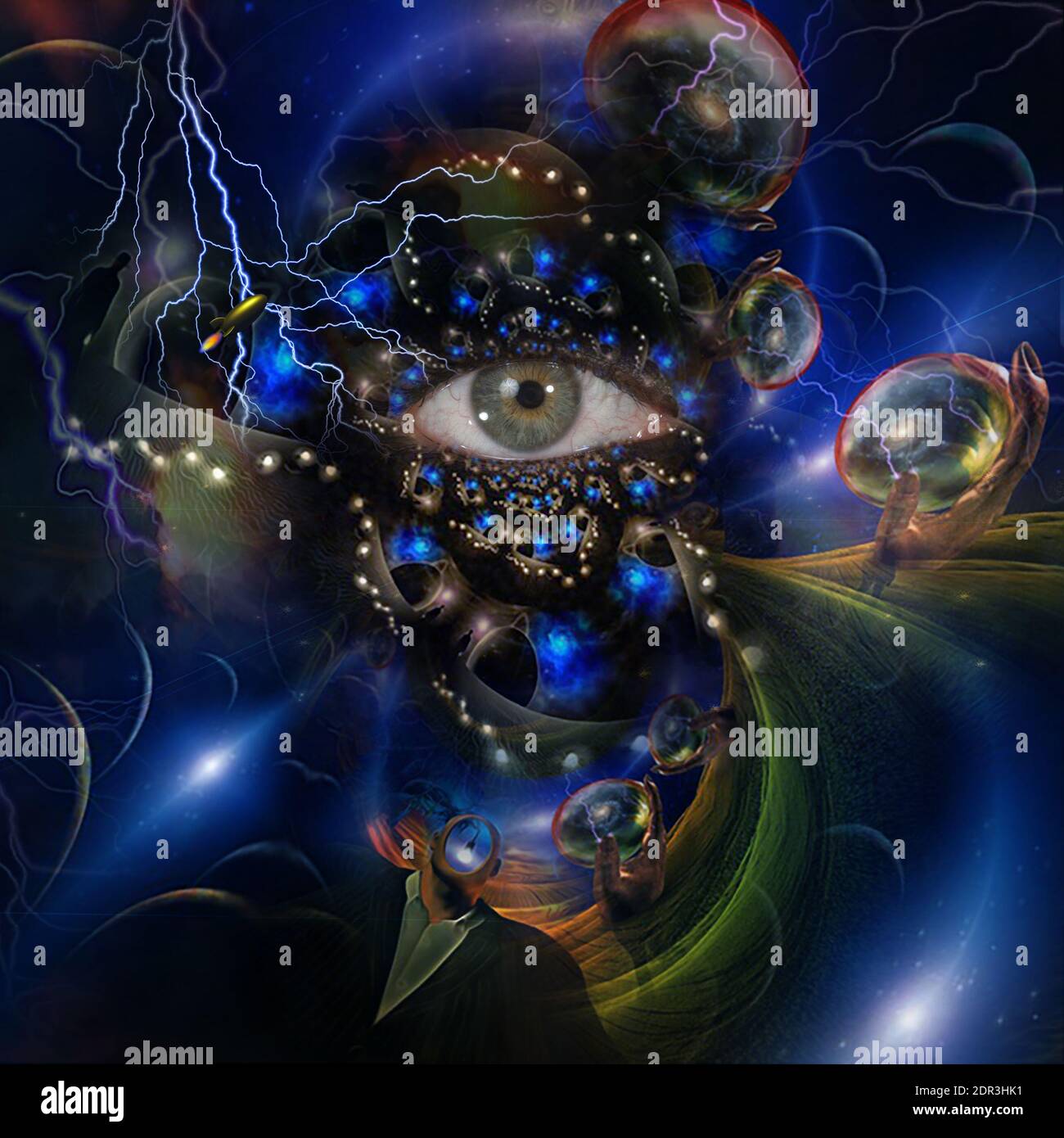 Inside the crystal ball. Spiritual art. 3D rendering Stock Photo - Alamy