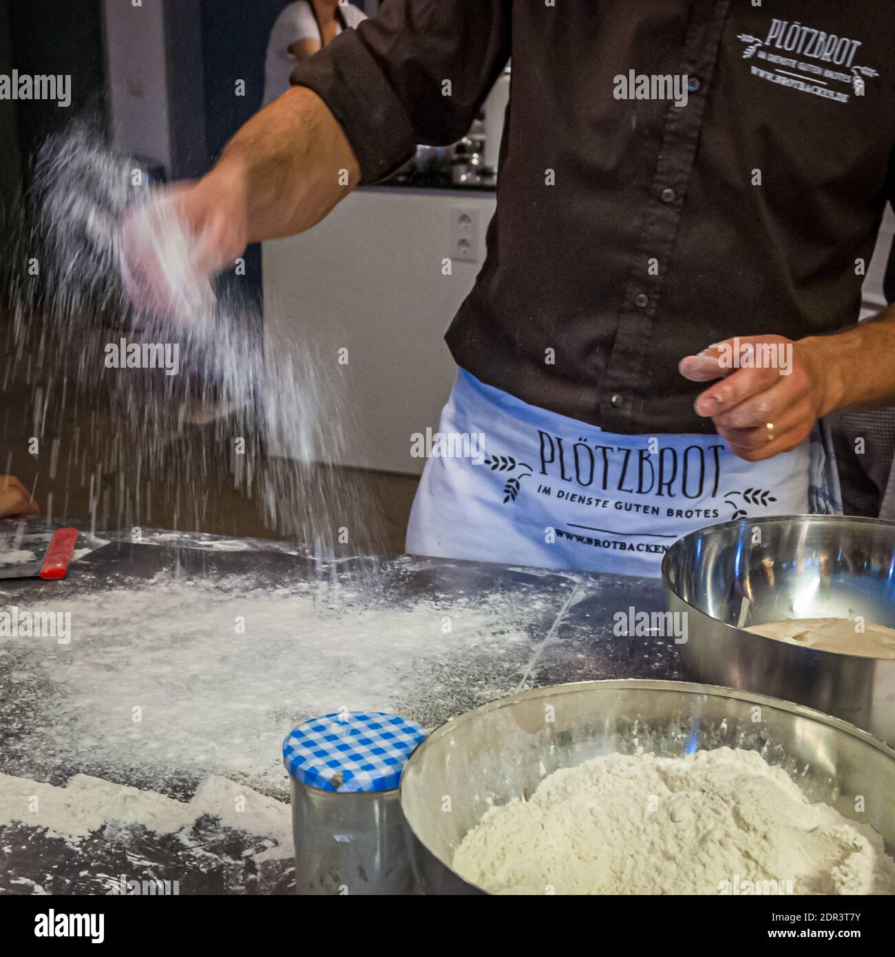 Flour prevents sticking of the dough at Bread Baking Workshop with Lutz ...