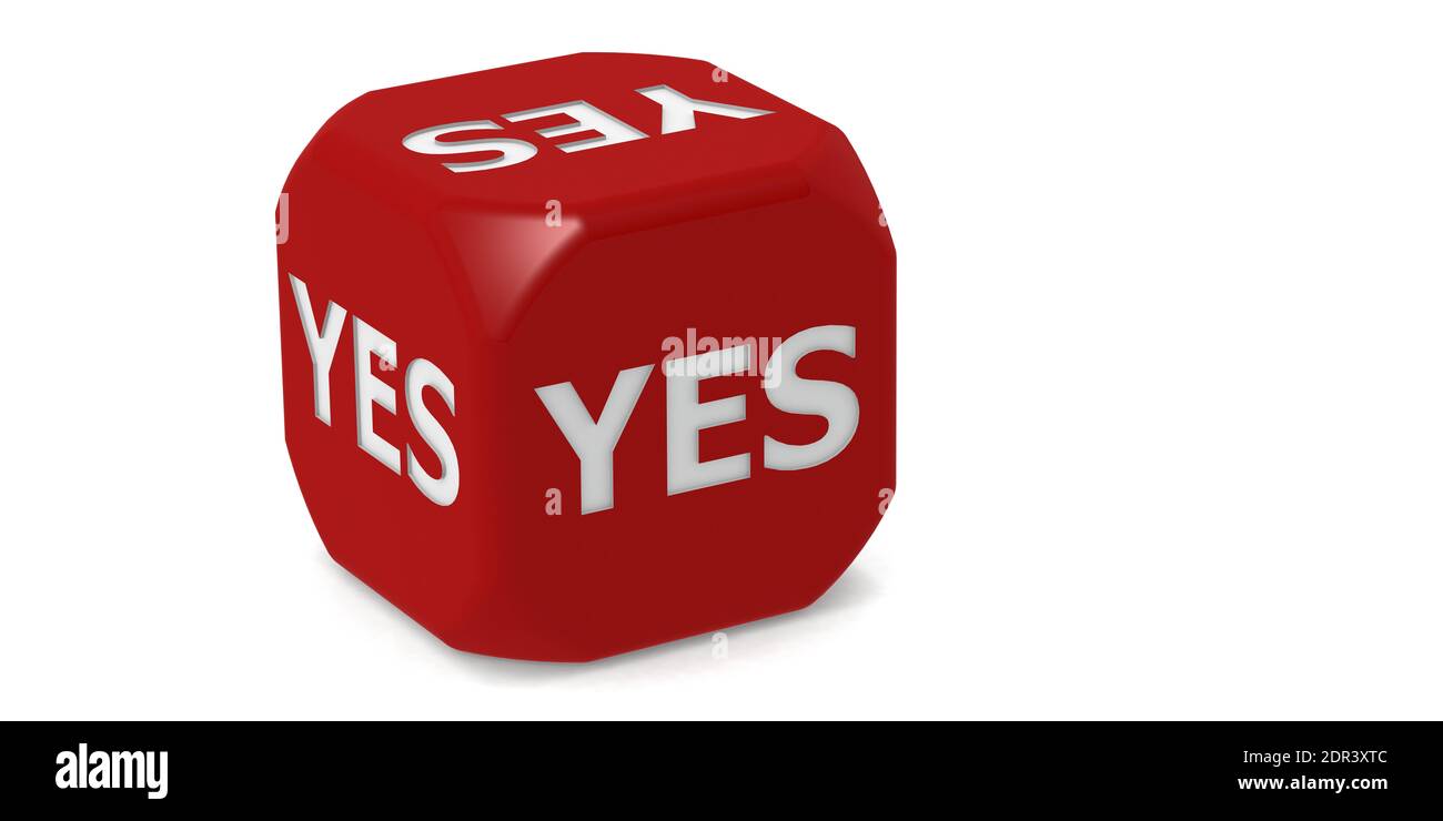 A 3D rendering illustration of red dice with yes word isolated on a ...