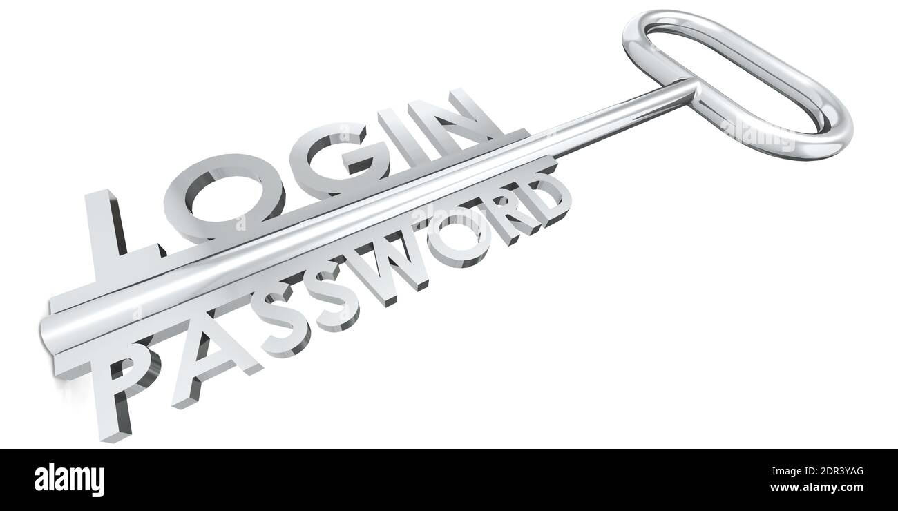 A 3D rendering illustration of login and password with keys isolated on ...