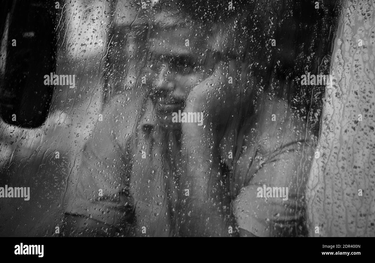 Rain seen through the window Black and White Stock Photos & Images - Alamy