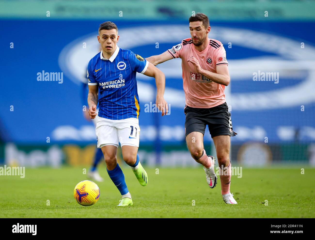 Brighton and Hove Albion's Leandro Trossard and Sheffield United's ...