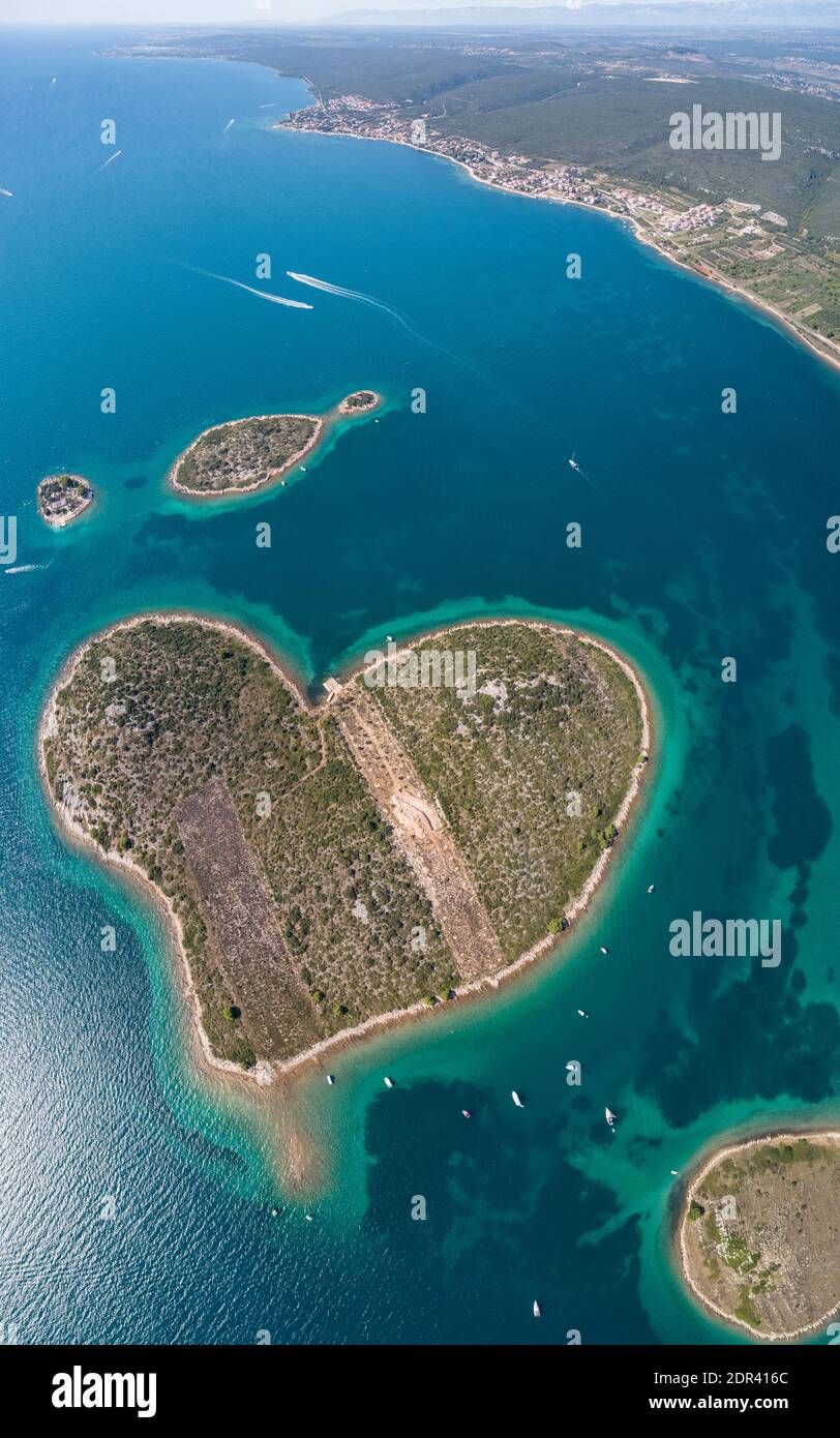 Heart shaped island of Galesnjak, aerial view, Dalmatia region of ...