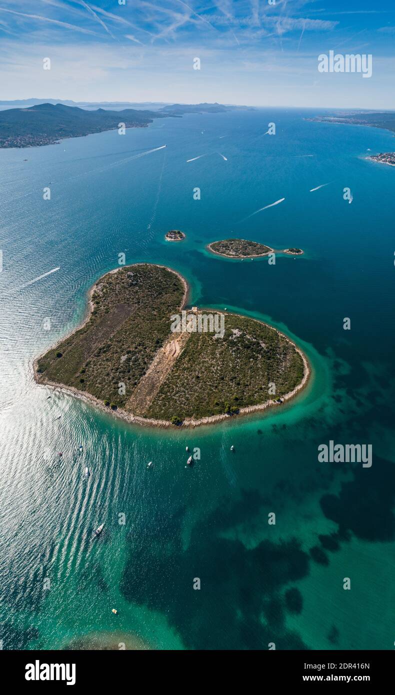 Heart shaped island of Galesnjak, aerial view, Dalmatia region of ...