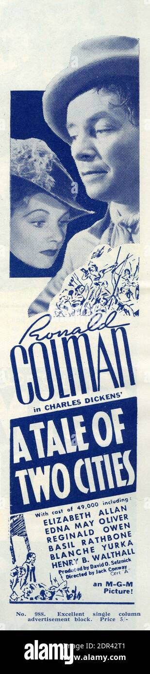 RONALD COLMAN as Sydney Carton and ELIZABETH ALLAN as Lucie Manette in ...