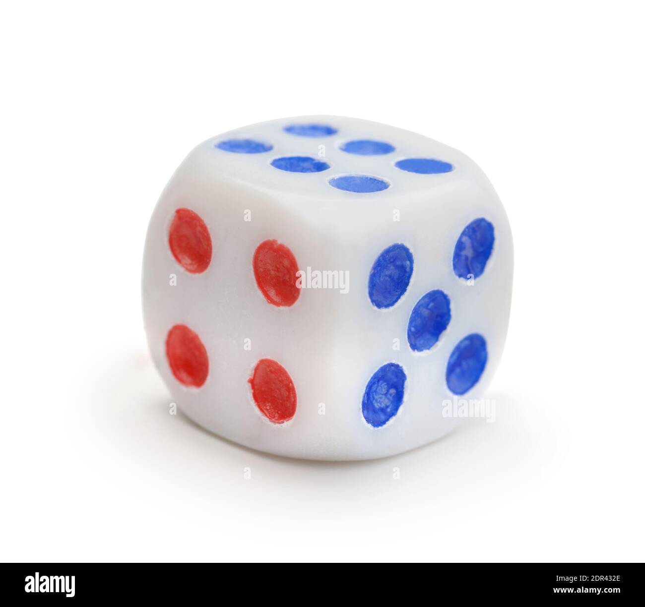 A plastic white dice isolated on white. Side view Stock Photo - Alamy