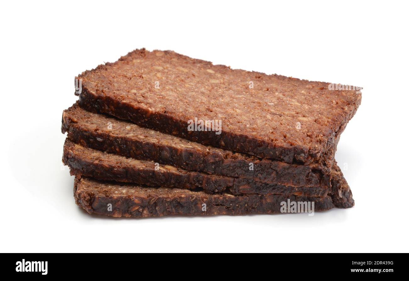 Several slices of whole grain rye bread isolated on white Stock Photo ...