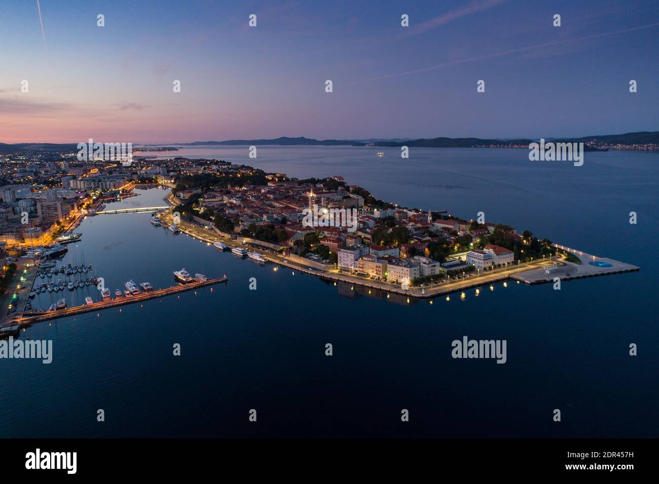 Zadar at night, aerial photo, panoramic view Stock Photo - Alamy