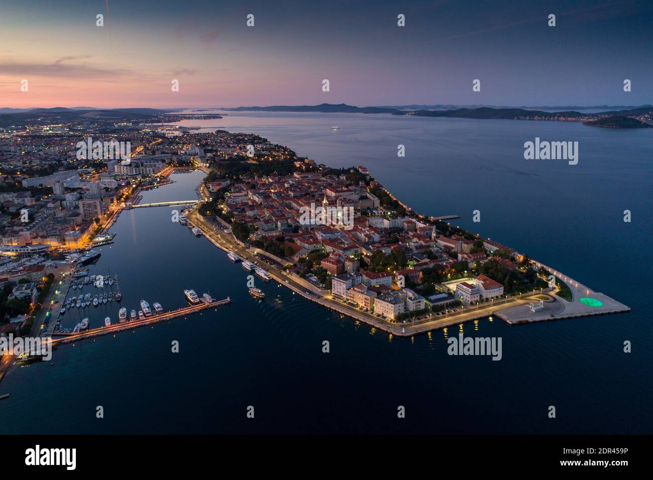 Zadar at night, aerial photo, panoramic view Stock Photo - Alamy