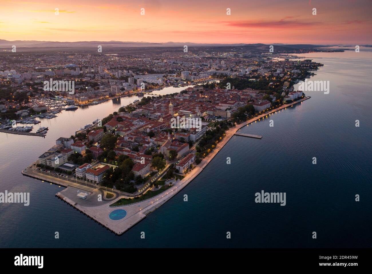 Zadar at night, aerial photo, panoramic view Stock Photo - Alamy