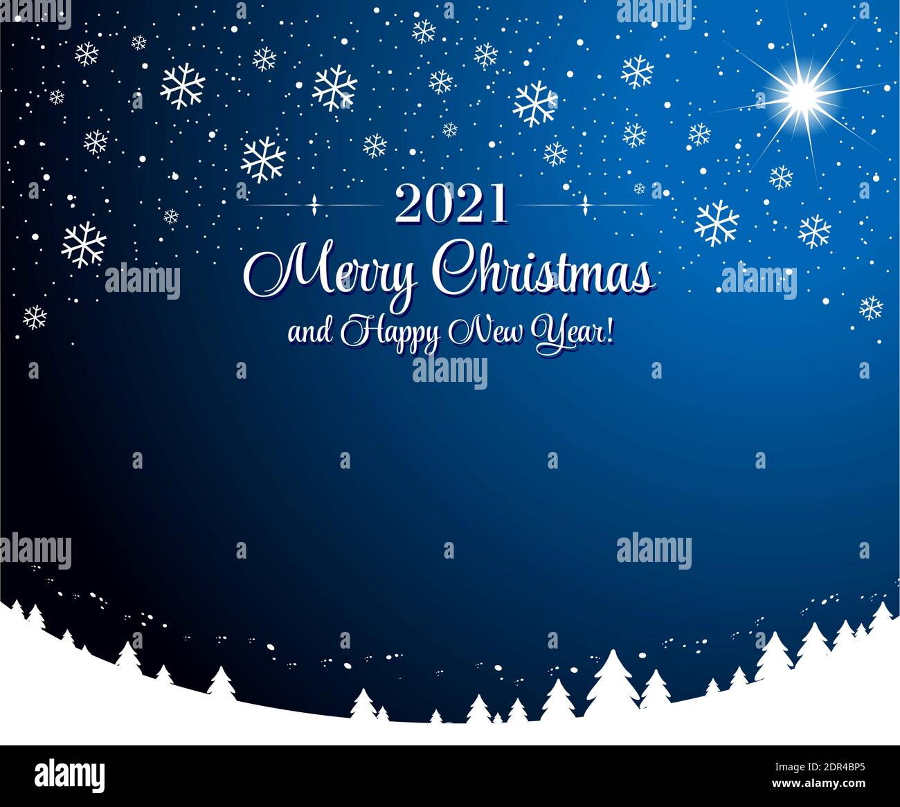 Christmas snowy nights background. Dark blue starry sky with Christmas ...