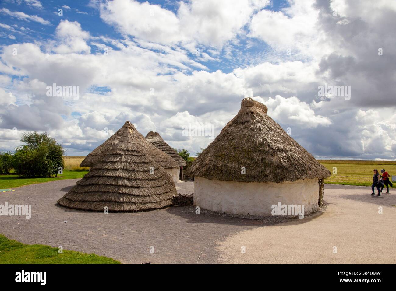 STONEHENGE, WILTSHIRE, UK, August 24 2020. Reconstruction of huts ...