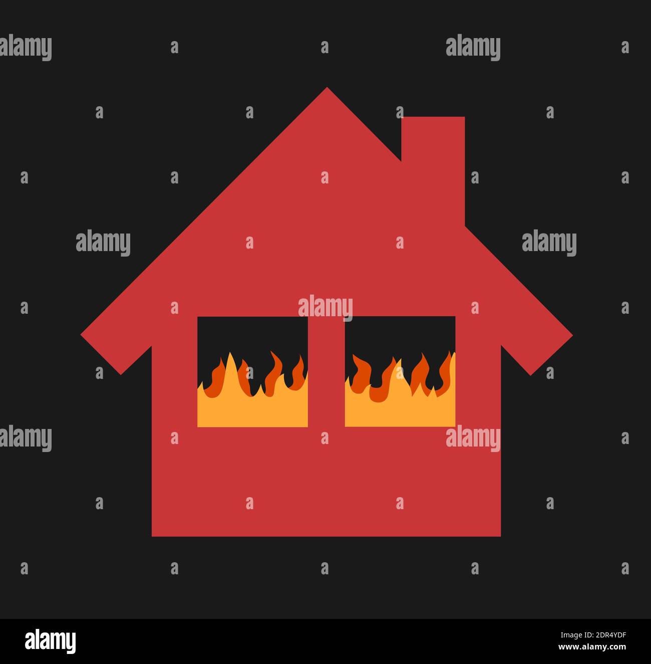 House on Fire - building is burning- orange and yellow flames in the ...