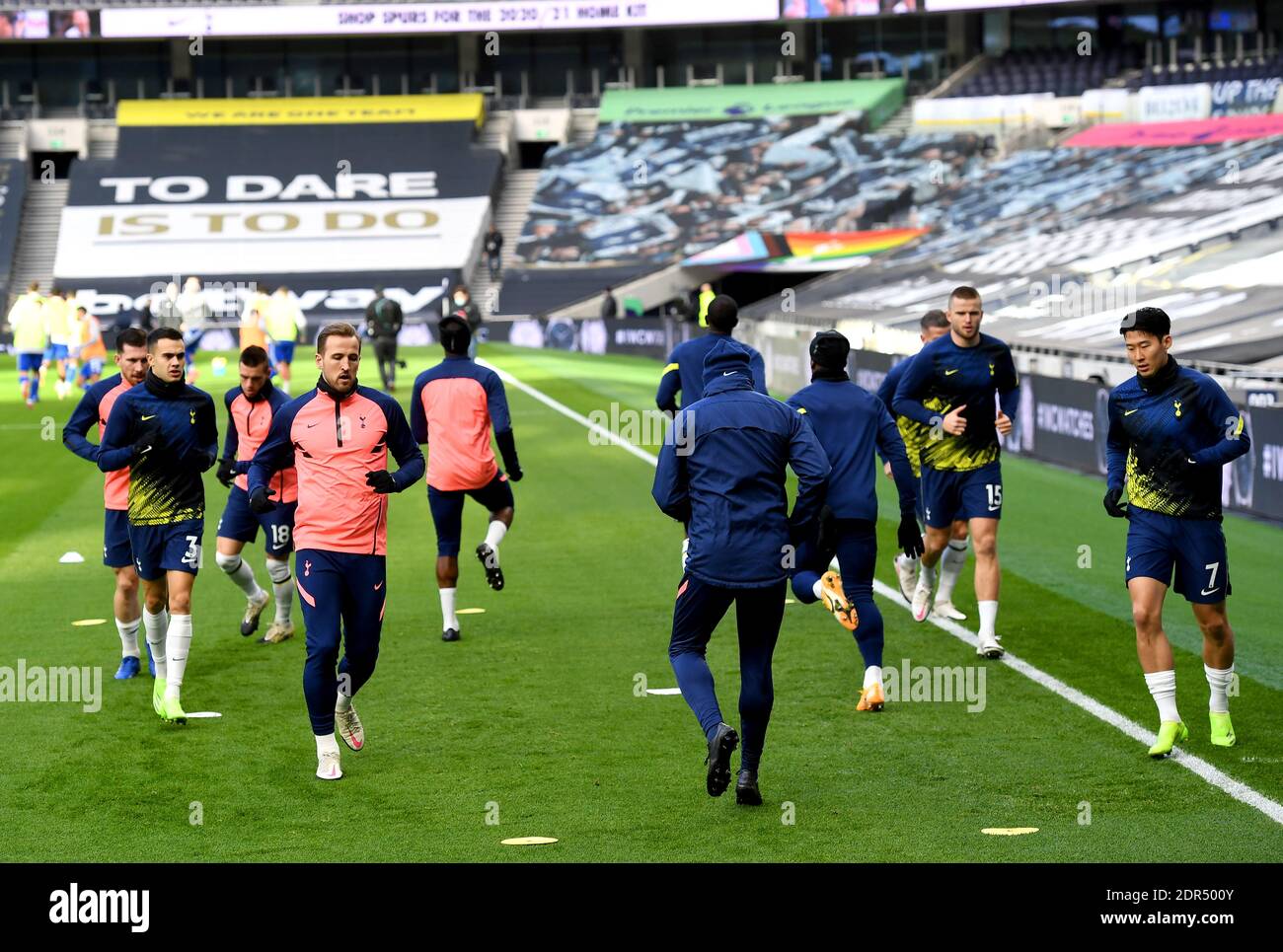 Tottenham Hotspur players warm up on the pitch prior to the beginning ...