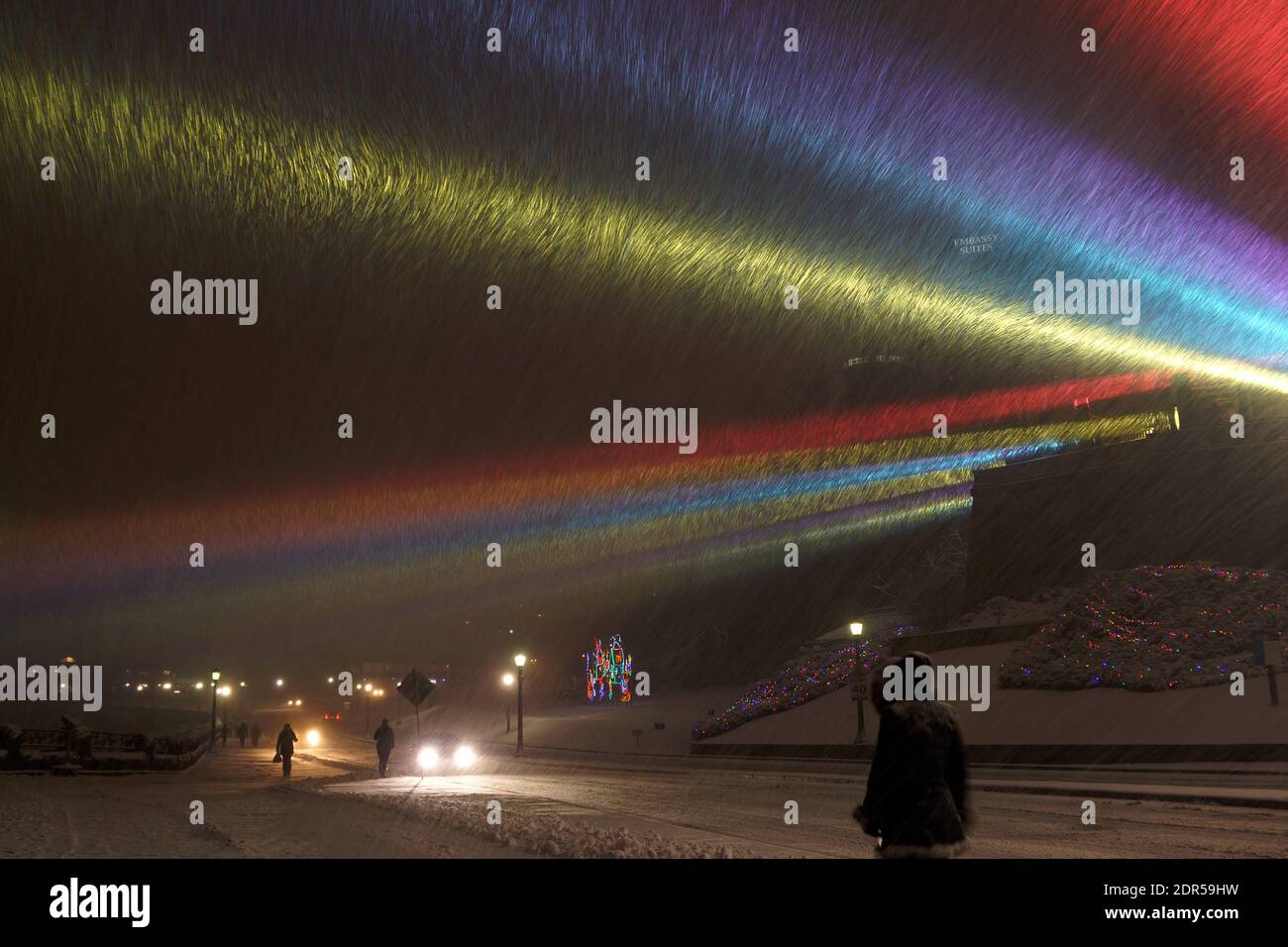 Light Show at Snow storm. Niagara Falls. Canada Stock Photo - Alamy