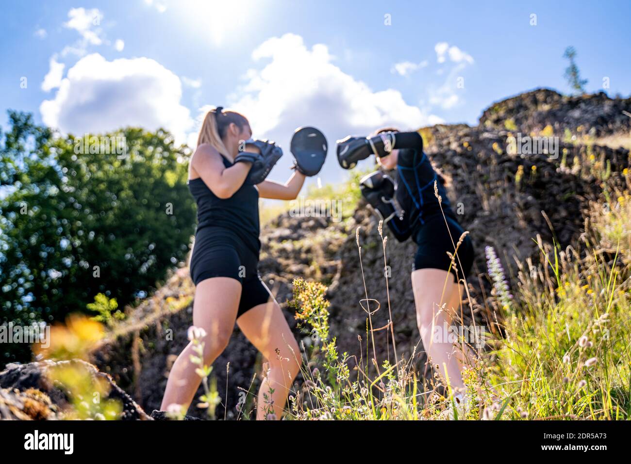 Pretty young girls practices boxing Stock Photo - Alamy