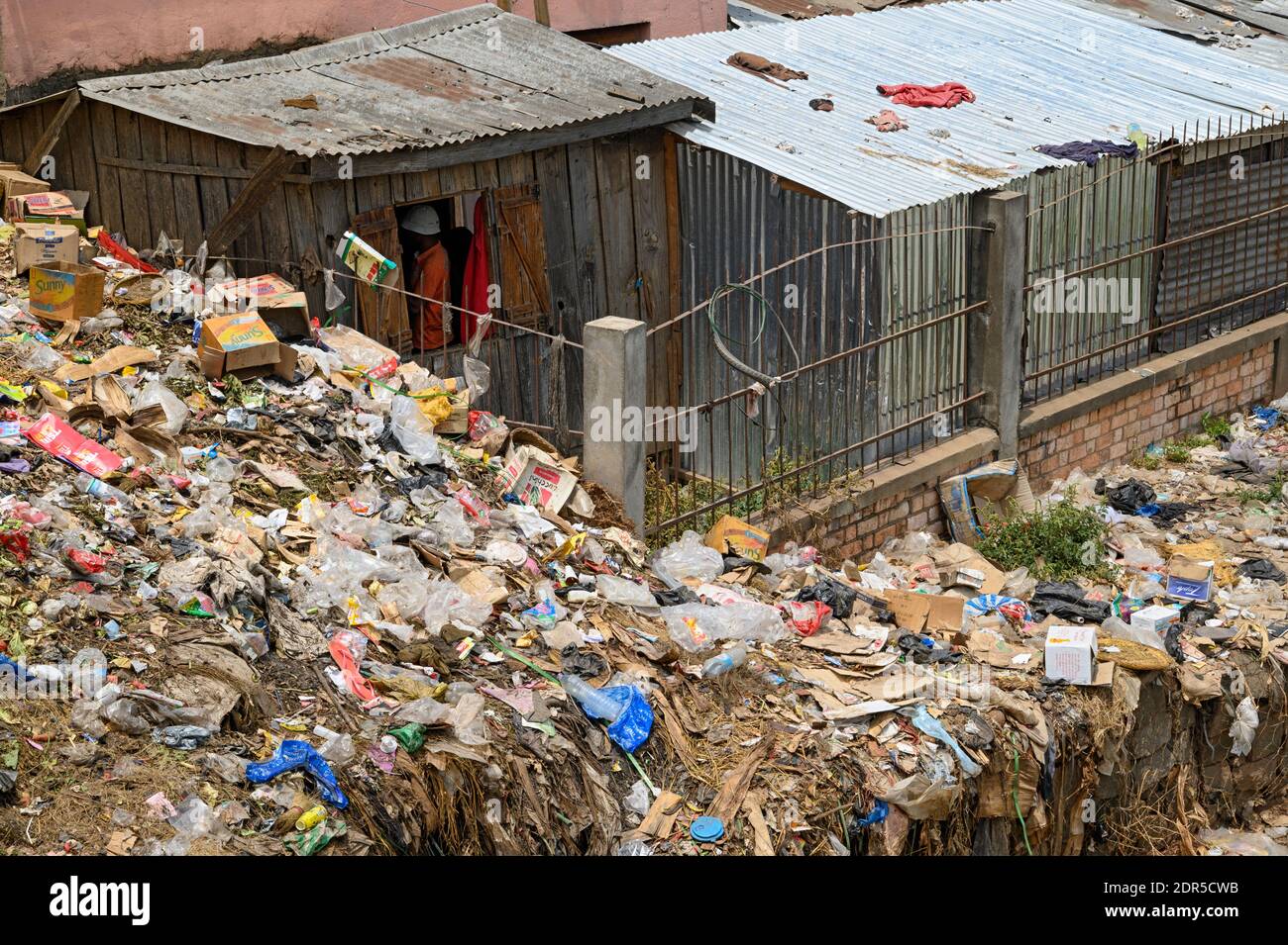 Plastic rubbish along River Ikopa, Mandroseza, Antananarivo, Madagascar ...