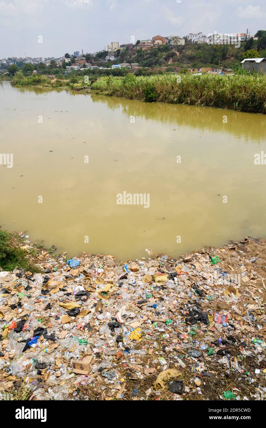 Plastic rubbish along River Ikopa, Mandroseza, Antananarivo, Madagascar ...