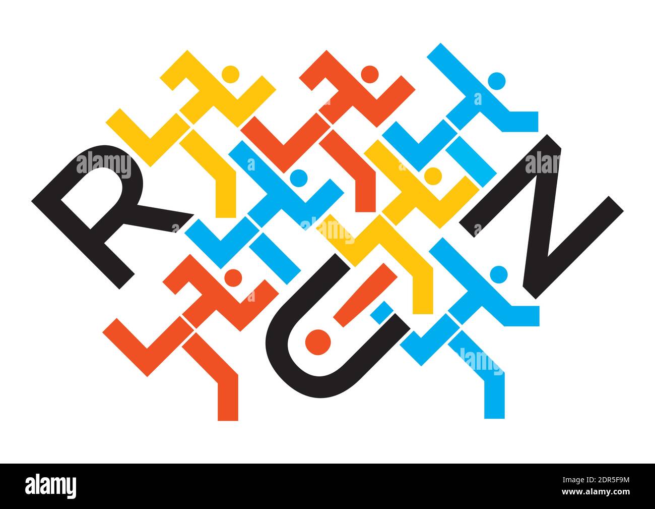 Joggers, running race, word run. Illustration of runners symbol with ...