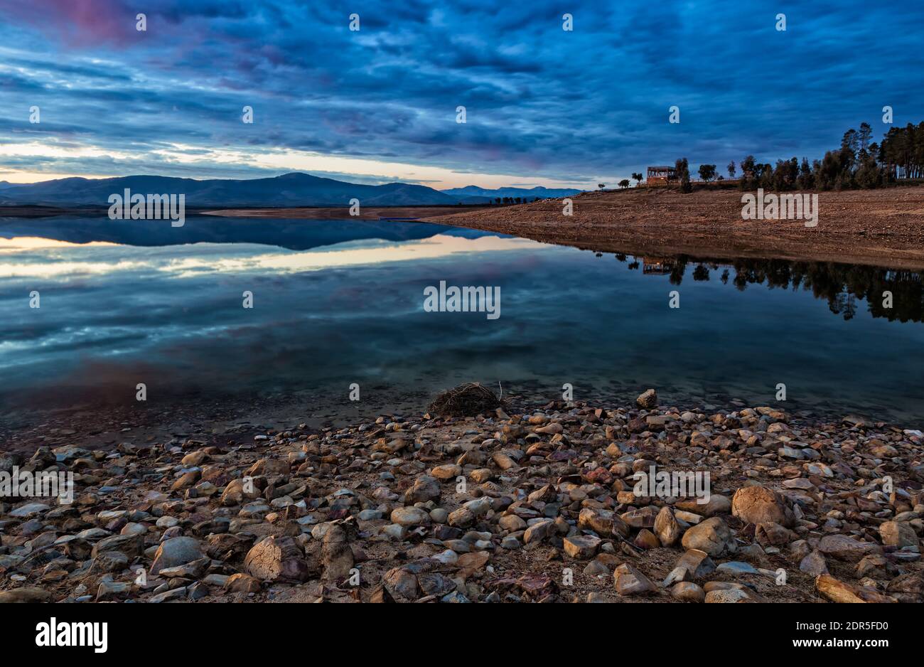 A mesmerizing landscape in Gabriel y Galan reservoir in Spain Stock ...