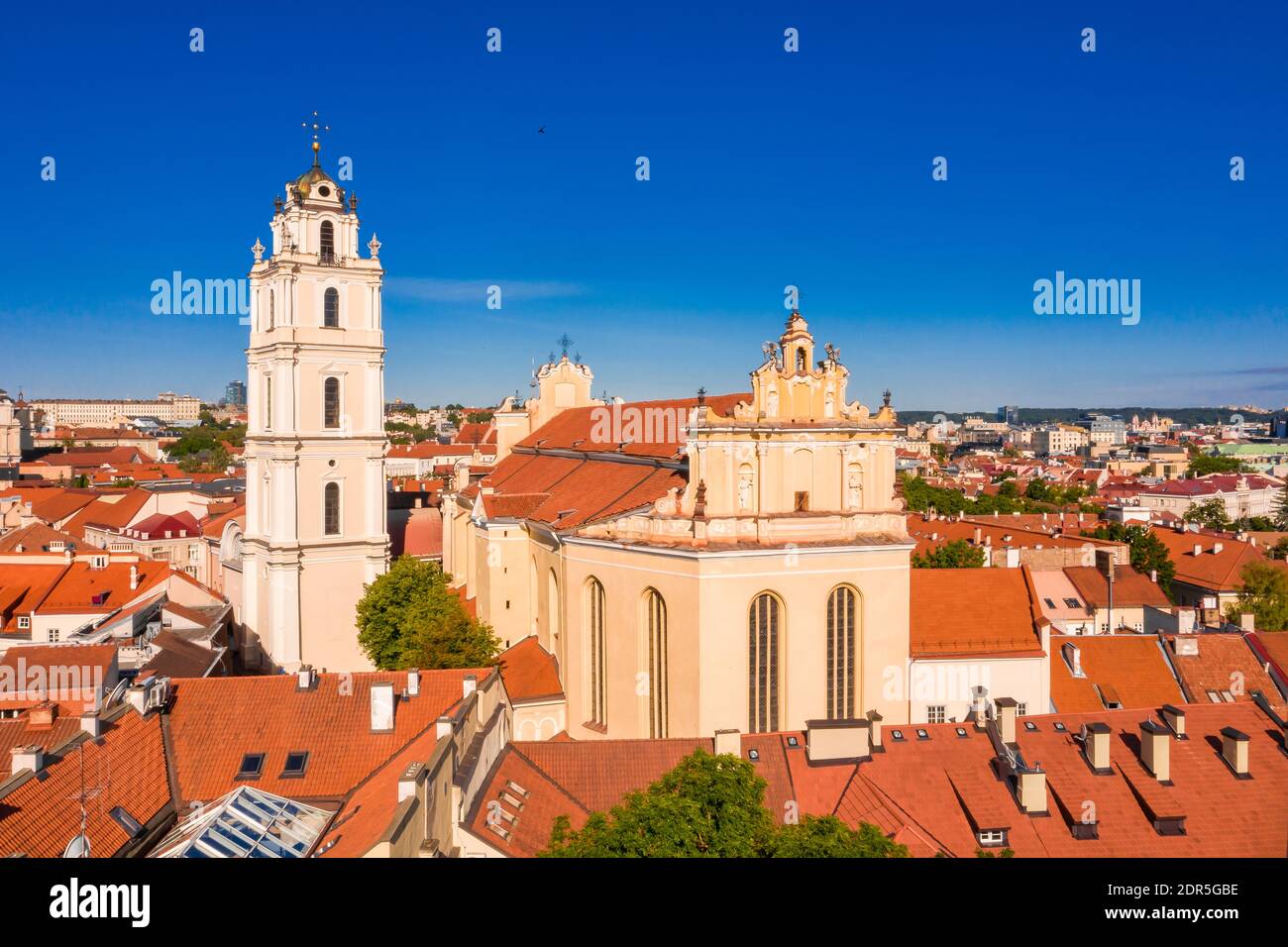 An aerial view of the old town of Vilnius, Lithuania on a clear sky ...