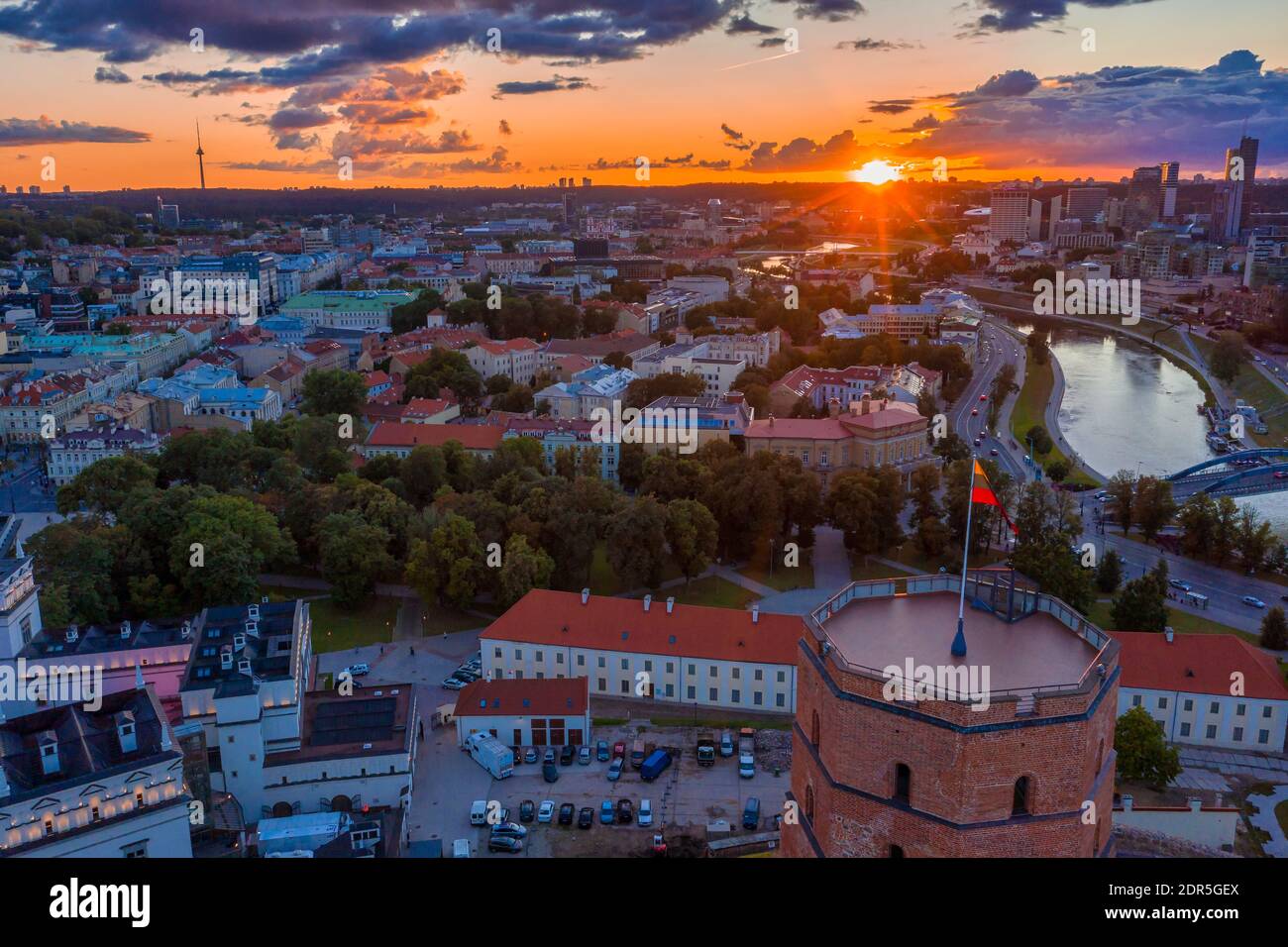 An aerial view of the old town of Vilnius, Lithuania on a beautiful ...