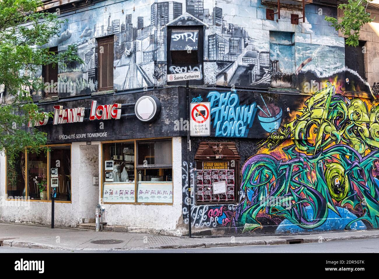 Small business restaurant with graffiti, Montreal, Canada Stock Photo ...